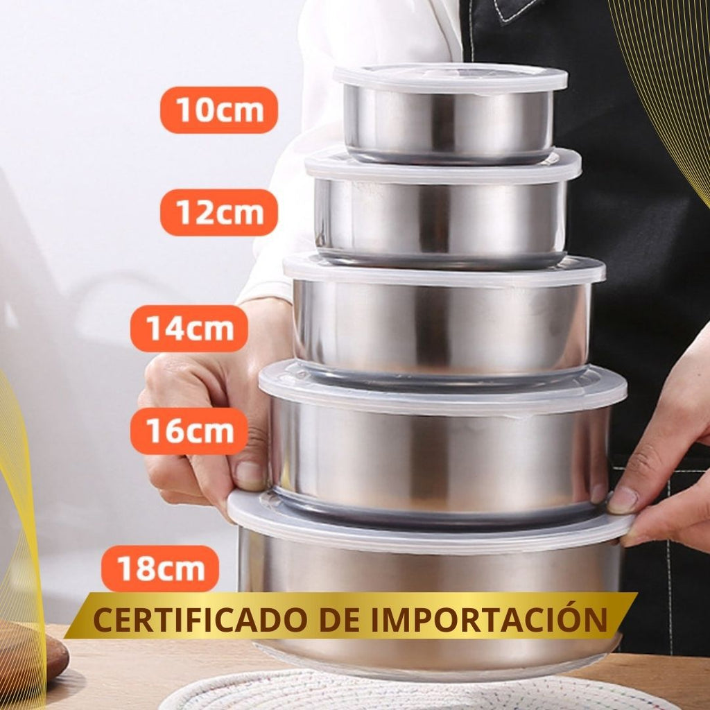 SET PREMIUM X 5 Bowls en acero 💫 FreshMax 🥗 (Incluye Tapas y garantía ...